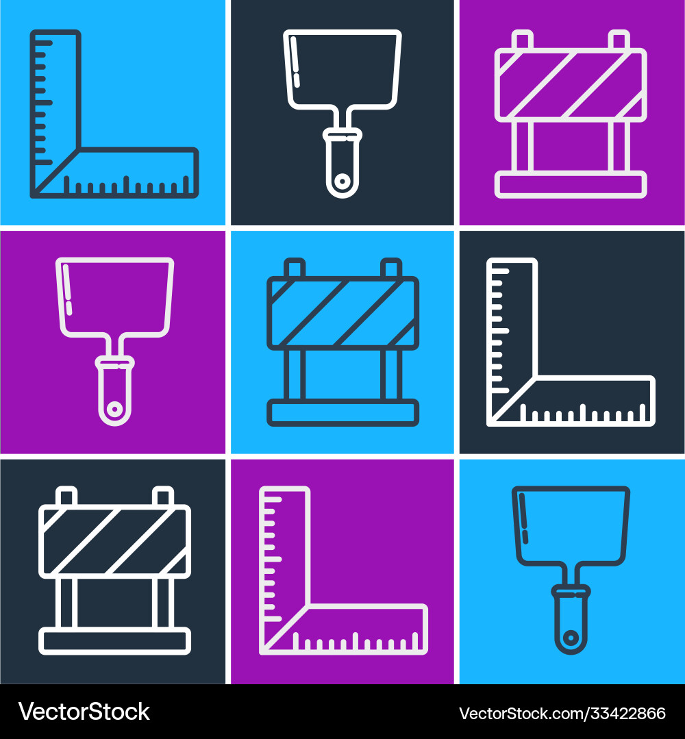 Set line corner ruler road barrier and putty Vector Image