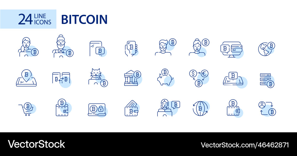 24 bitcoin icons worldwide cryptocurrency use Vector Image