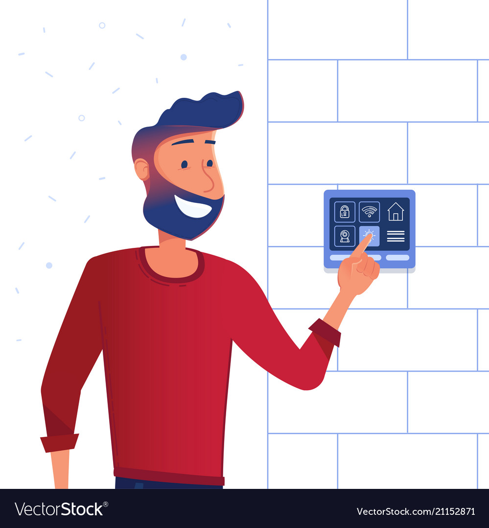 A man using smart home control panel Royalty Free Vector