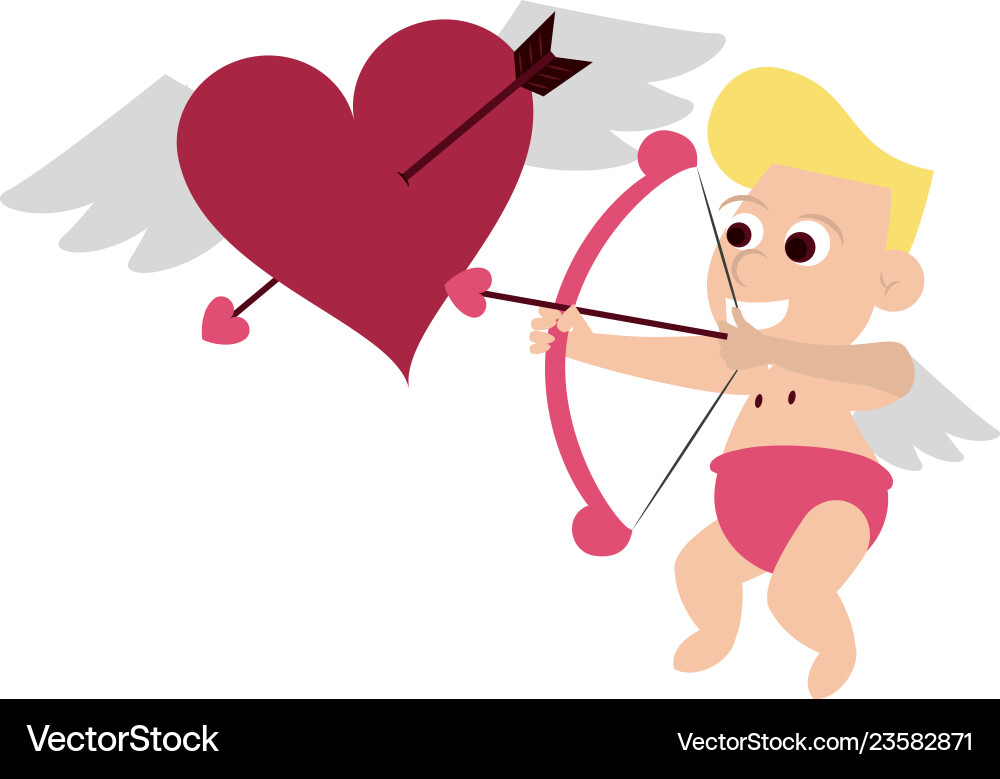 Cupid with arch and heart wings Royalty Free Vector Image