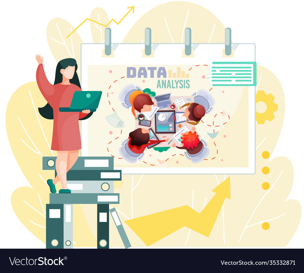 Data analysis teamwork a team analysts holds Vector Image
