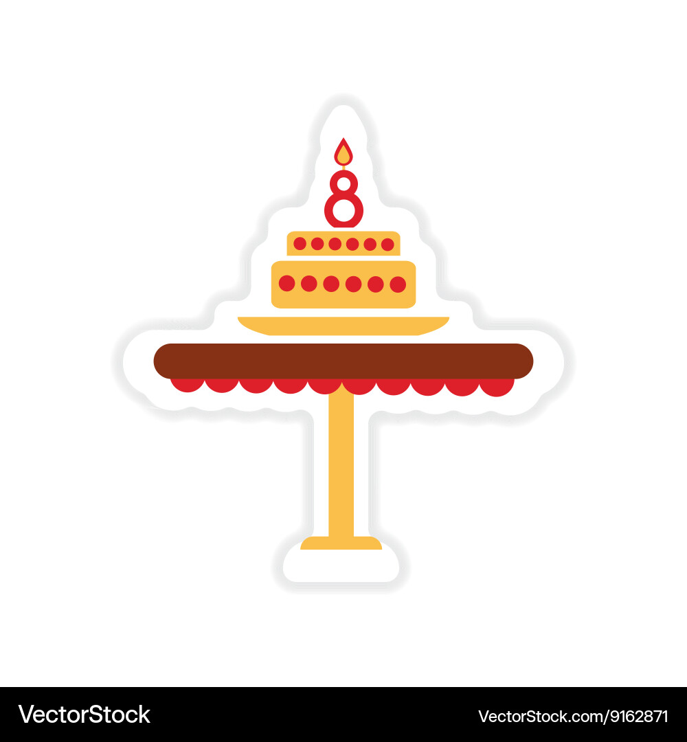 Paper sticker on white background candle cake Vector Image