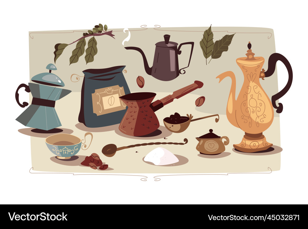 Set of objects to prepare delicious coffee Vector Image