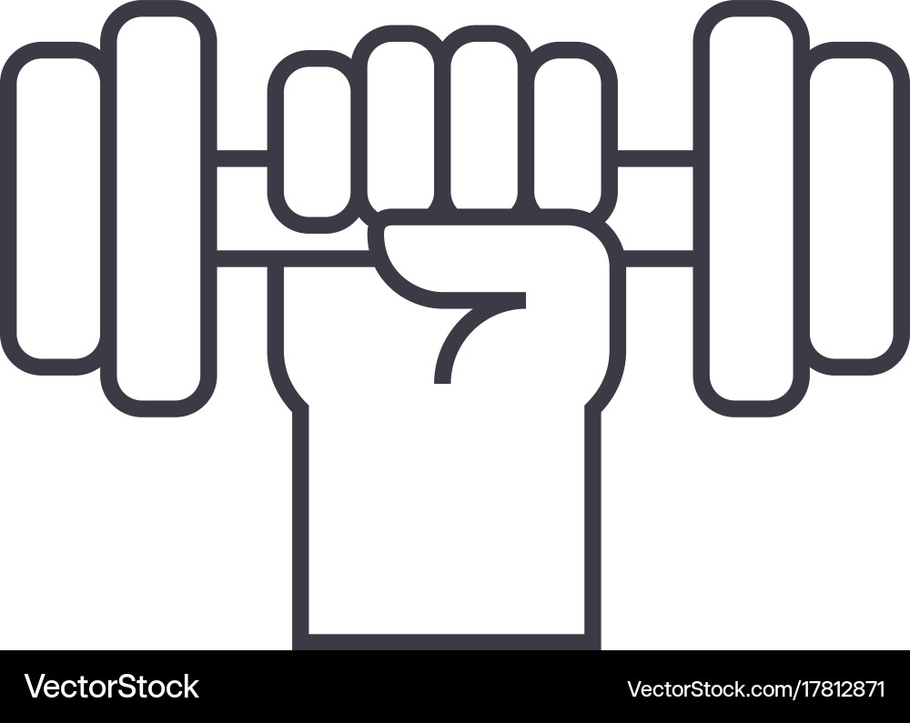 Strong hand with dumbbell line icon sign Vector Image