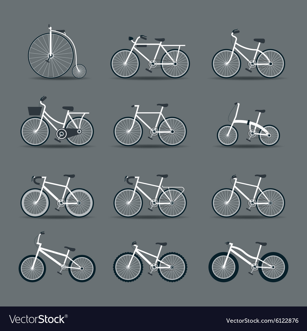 Bicycle types objects icons set Royalty Free Vector Image