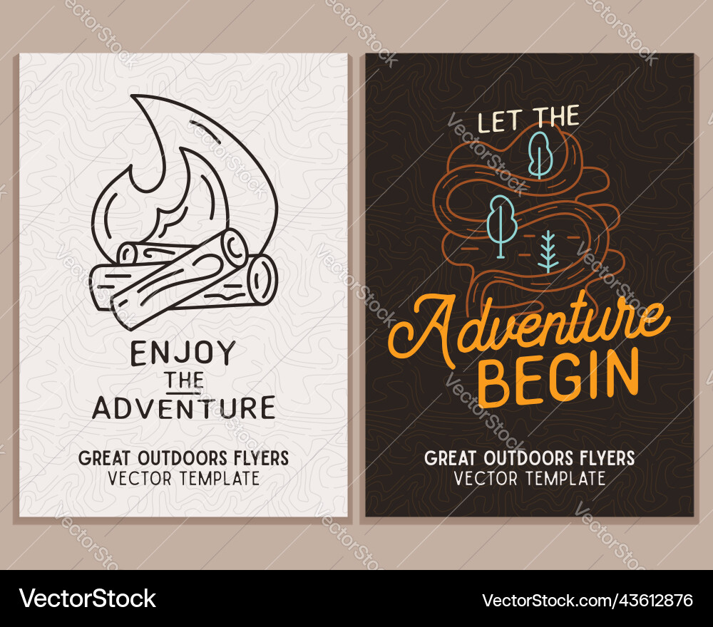Camping flyer templates travel adventure posters Vector Image