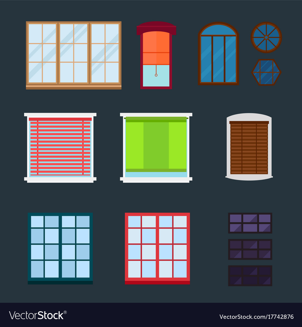 Different types house windows elements flat style Vector Image Different types house windows elements flat style Vector Image