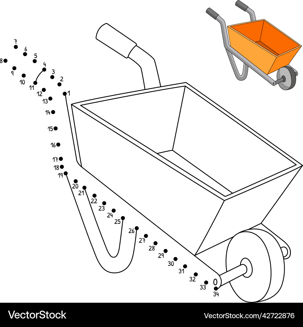 Dot to wheelbarrow coloring page for kids Vector Image