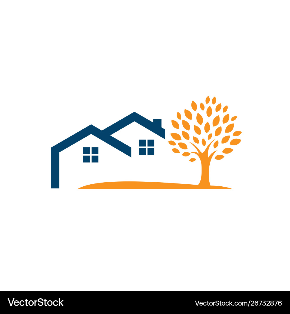 Green rural house and tree realty logo Royalty Free Vector
