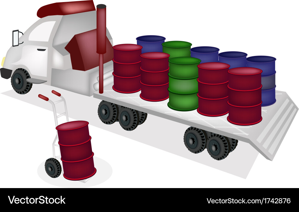 Hand Truck Loading Oil Barrels into Trailer Vector Image