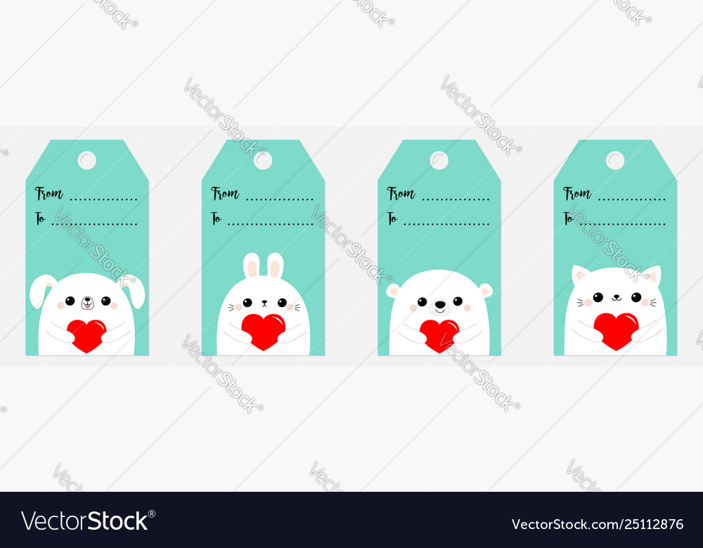 Happy valentines day gift tag set bear dog puppy Vector Image