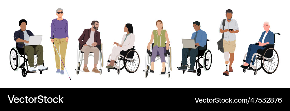 Multiracial disabled people set on white Vector Image