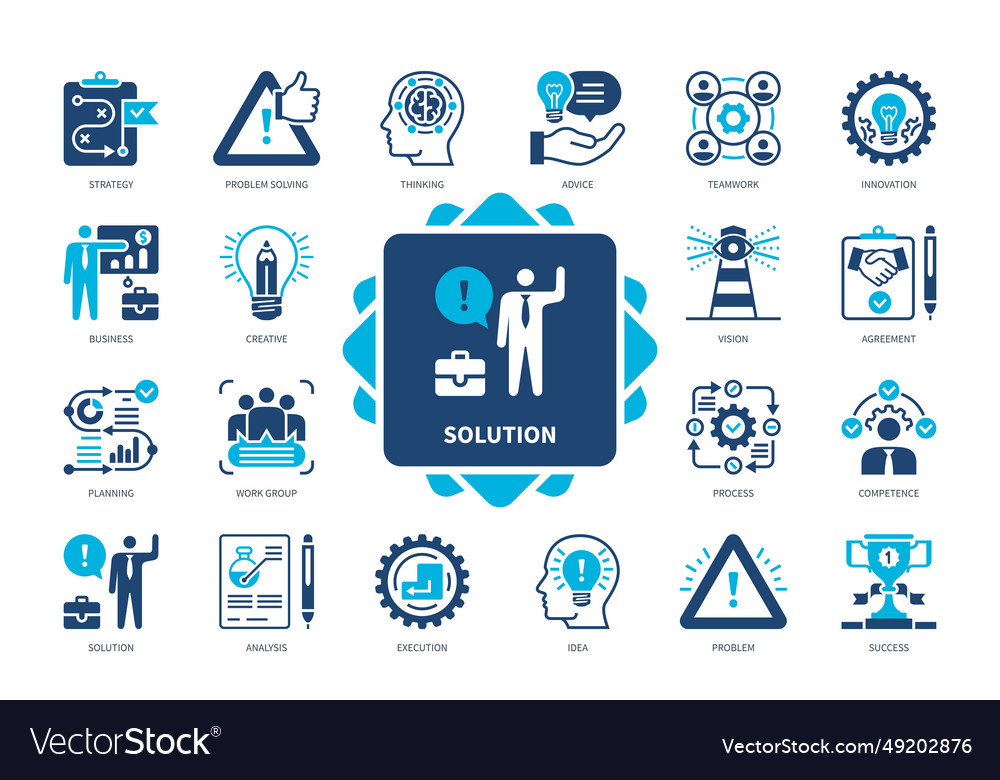 Solution solid icon set Royalty Free Vector Image
