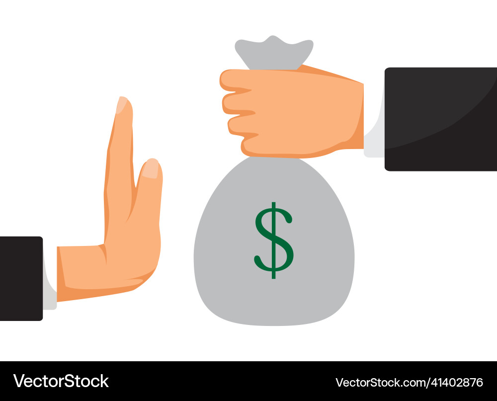 Stop bribery and corruption man give cash other Vector Image