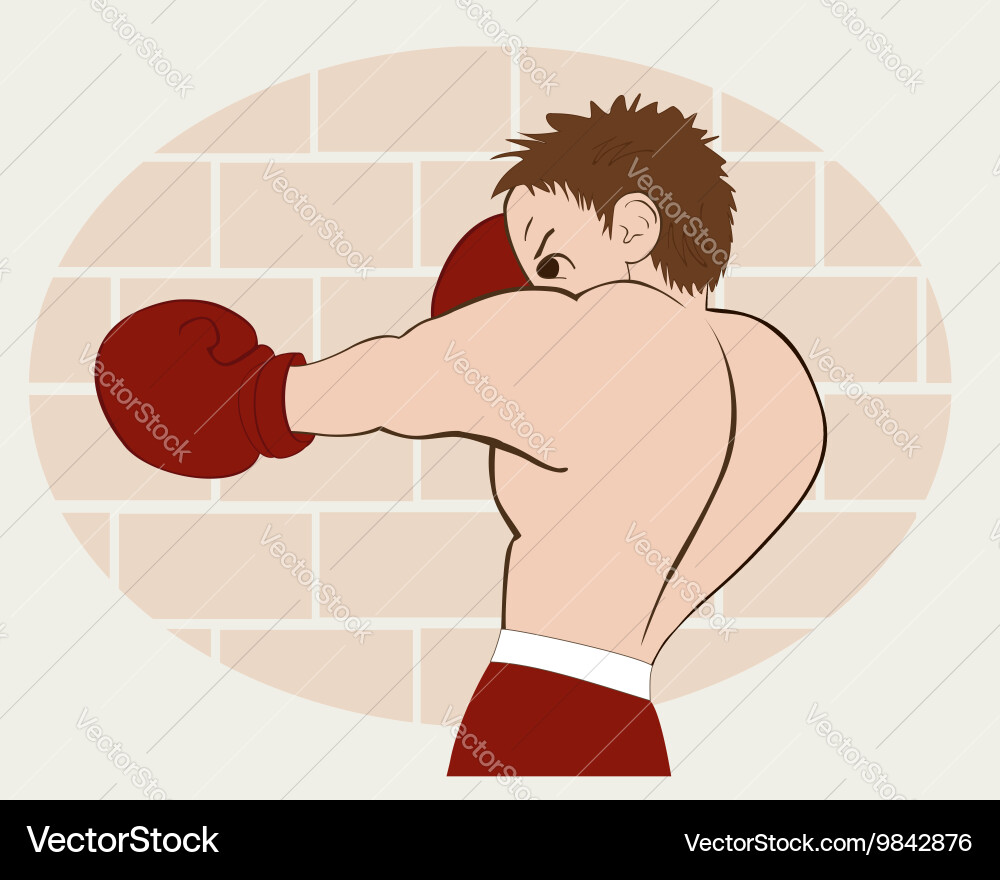Young boxer in red shorts trained against a brick Vector Image