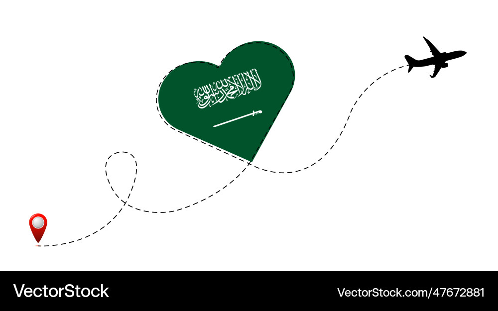 Airplane flight route with saudi arabia flag Vector Image