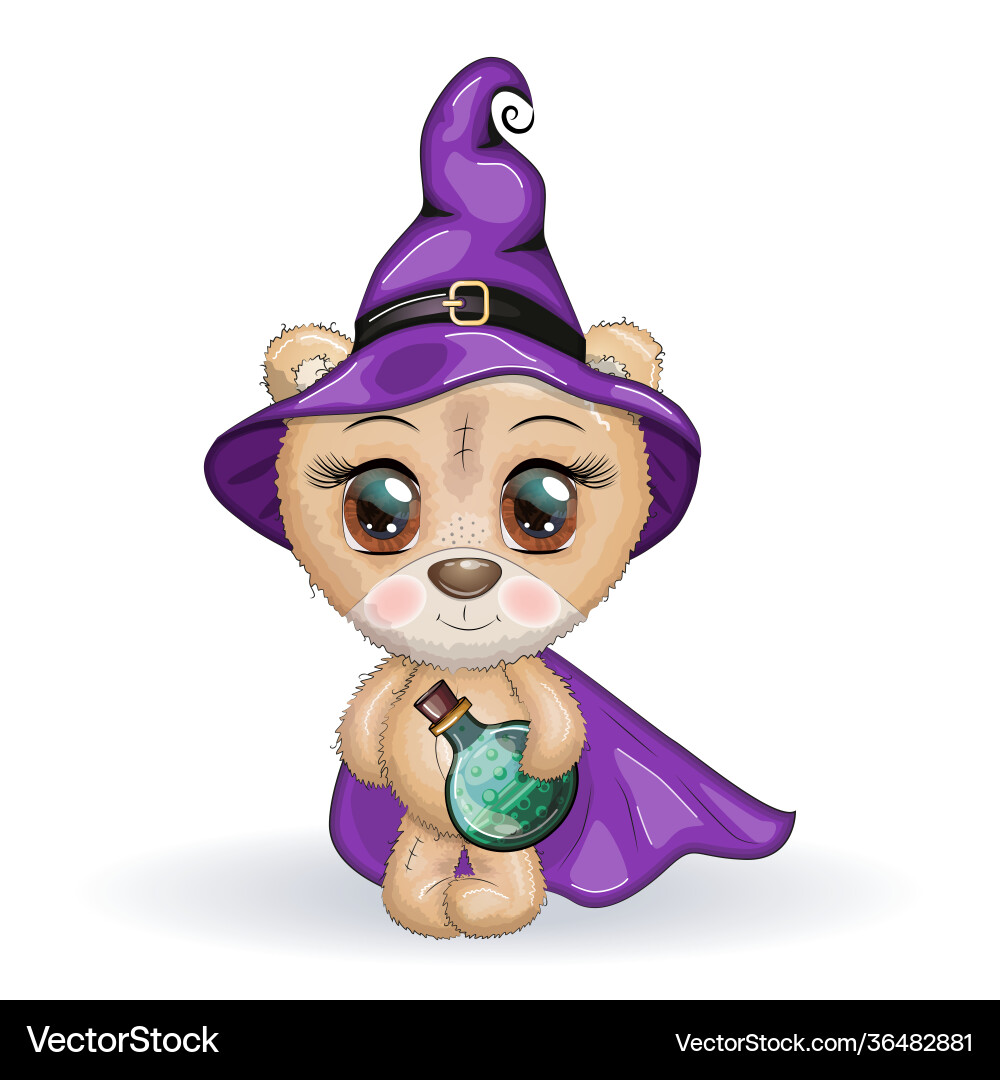 Cartoon bear with a potion and broom Royalty Free Vector