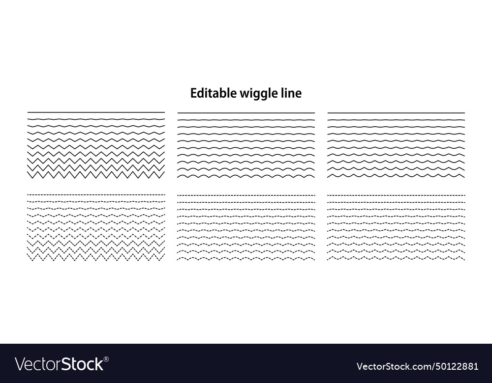 Editable wiggle lines set of wavy curves Vector Image