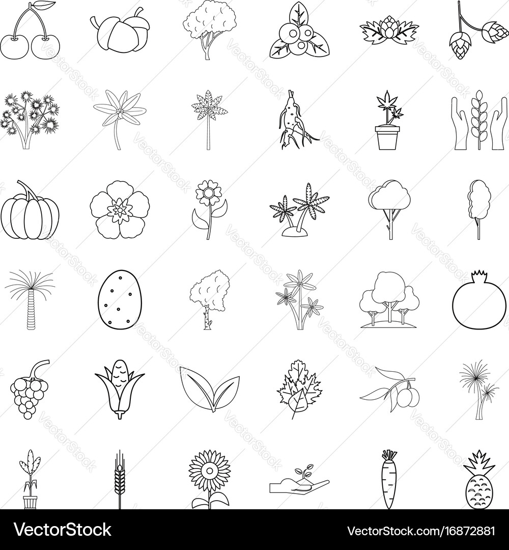 Flower icons set outline style Royalty Free Vector Image