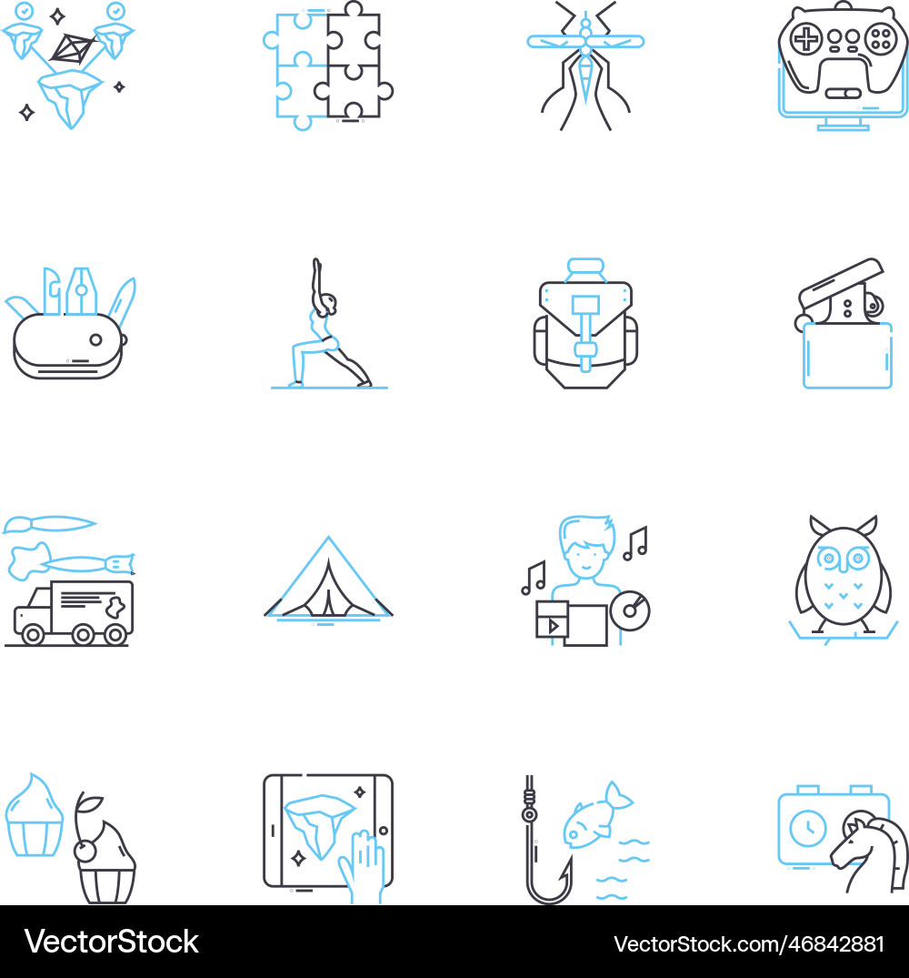 Forest hiking linear icons set wilderness trees Vector Image