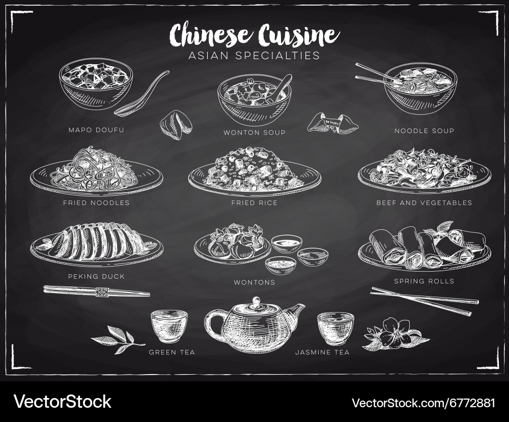 Hand drawn with chinese food Royalty Free Vector Image