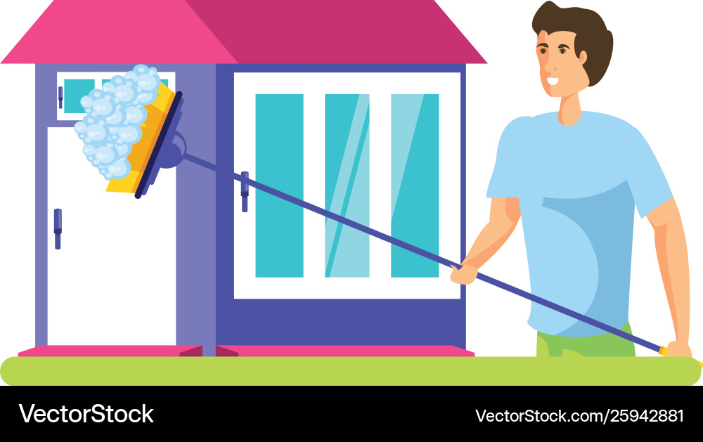 Isolated man cartoon cleaning design Royalty Free Vector