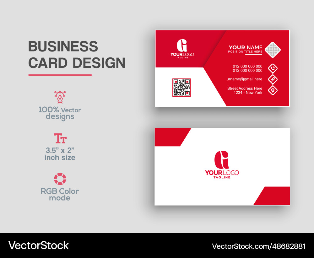 Red color modern business card Royalty Free Vector Image