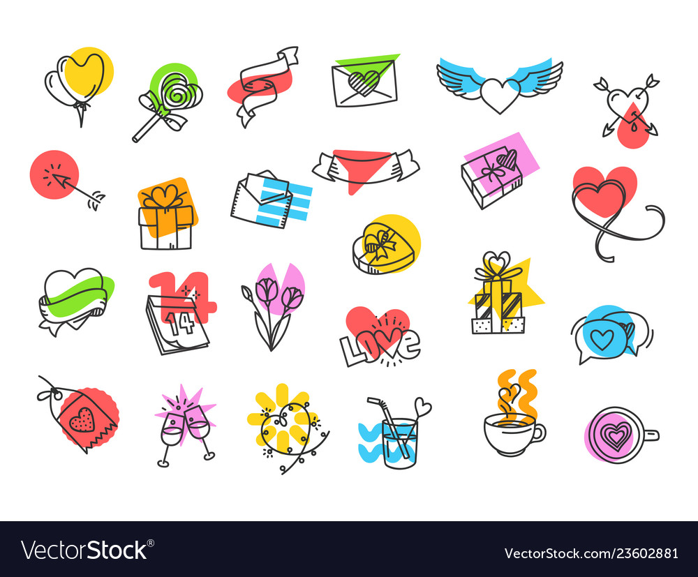 Set cute valentines day icons clipart Royalty Free Vector