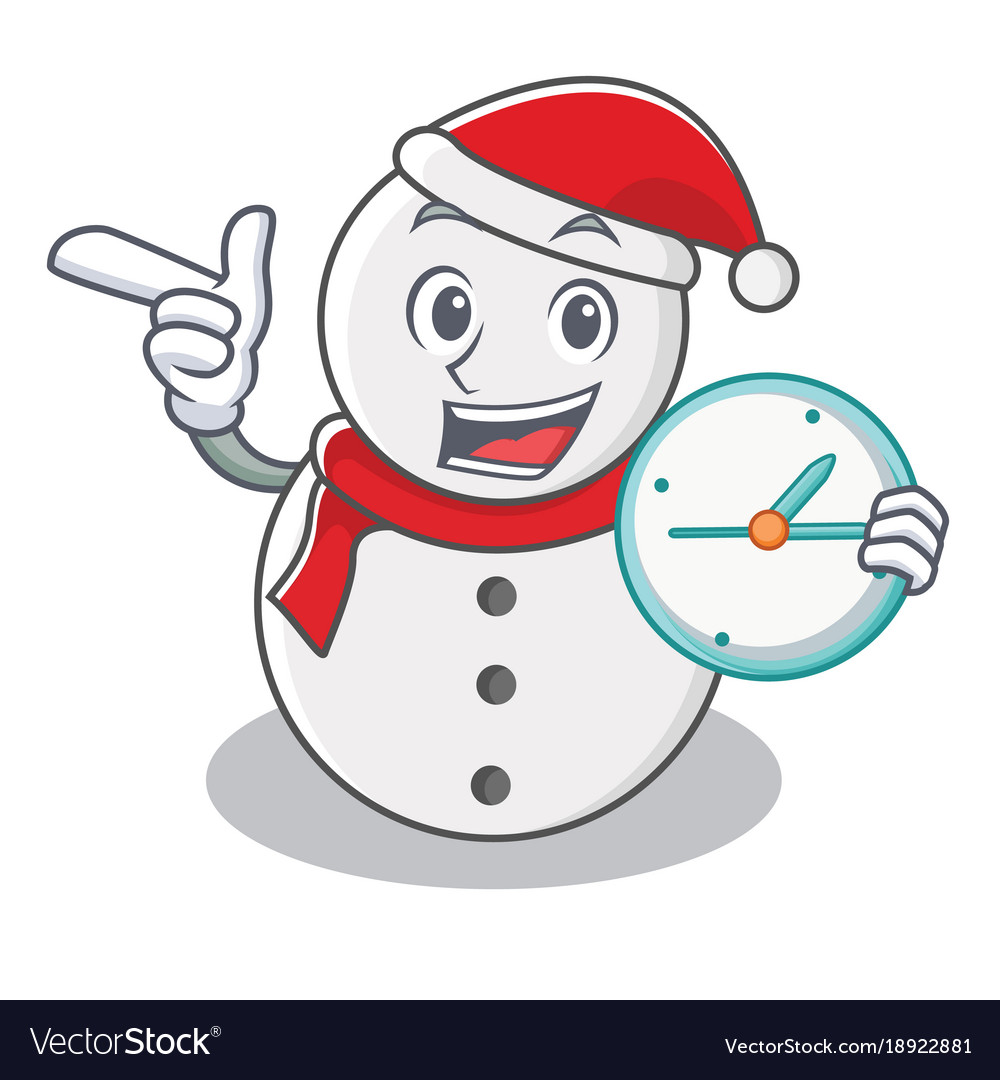 With clock snowman character cartoon style Vector Image