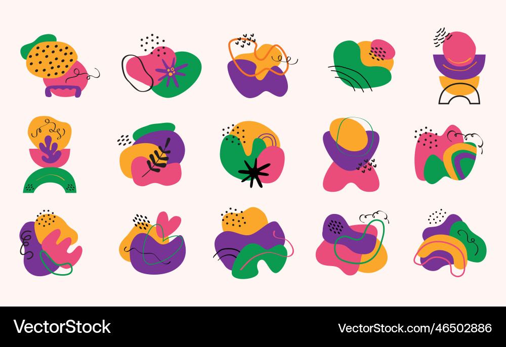 Abstract colorful irregular hand drawn shapes set Vector Image