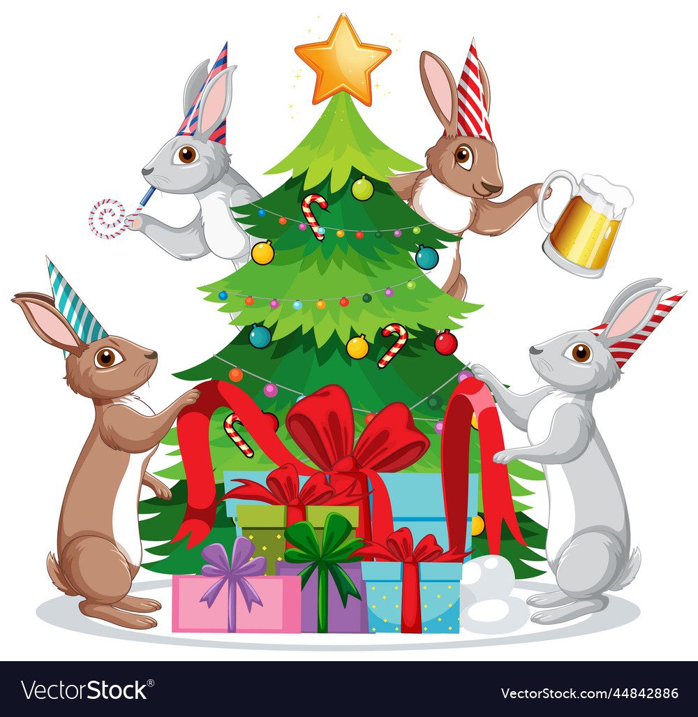 Christmas tree with cute rabbit Royalty Free Vector Image