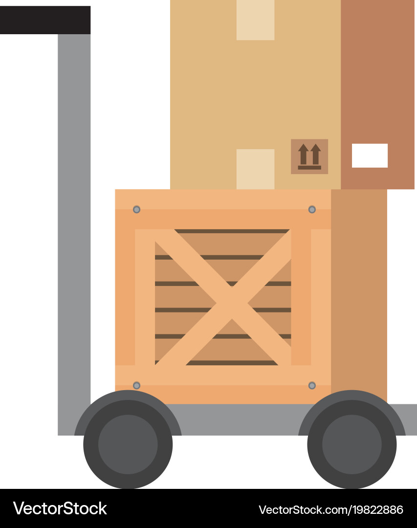 Delivery cart handle with boxes wooden Royalty Free Vector