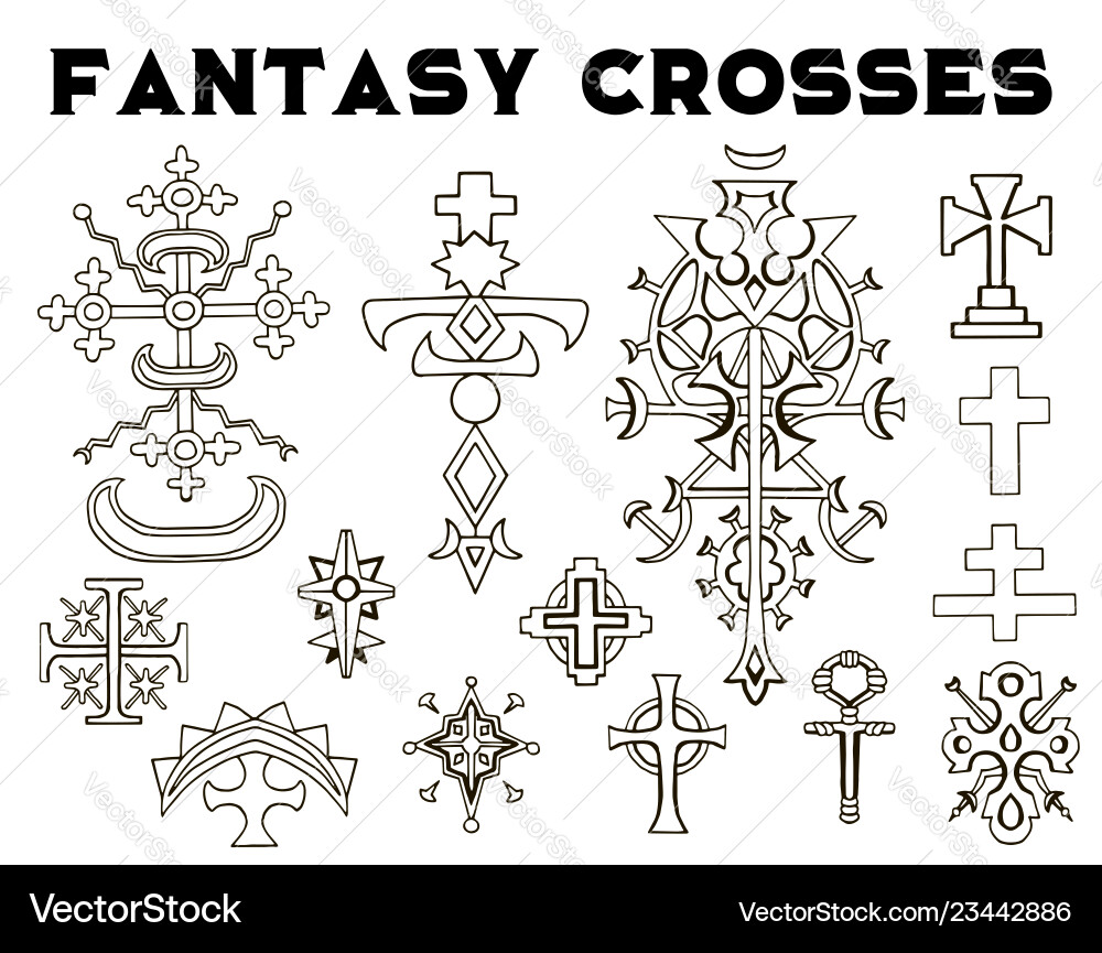 Design set with fantasy crosses 3 Royalty Free Vector Image