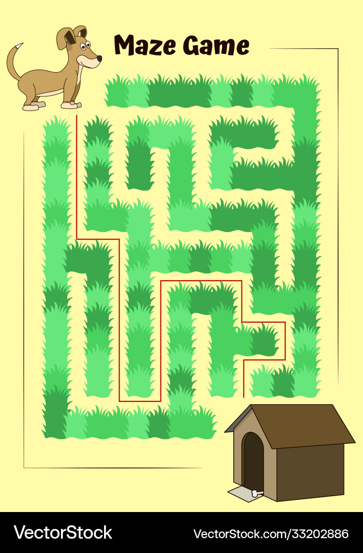 Dog and doghouse maze educational game Royalty Free Vector