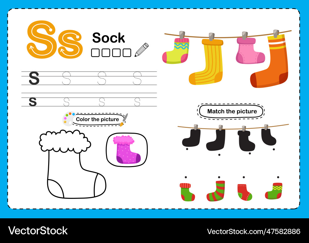 Isolated alphabet letter s - sock Royalty Free Vector Image