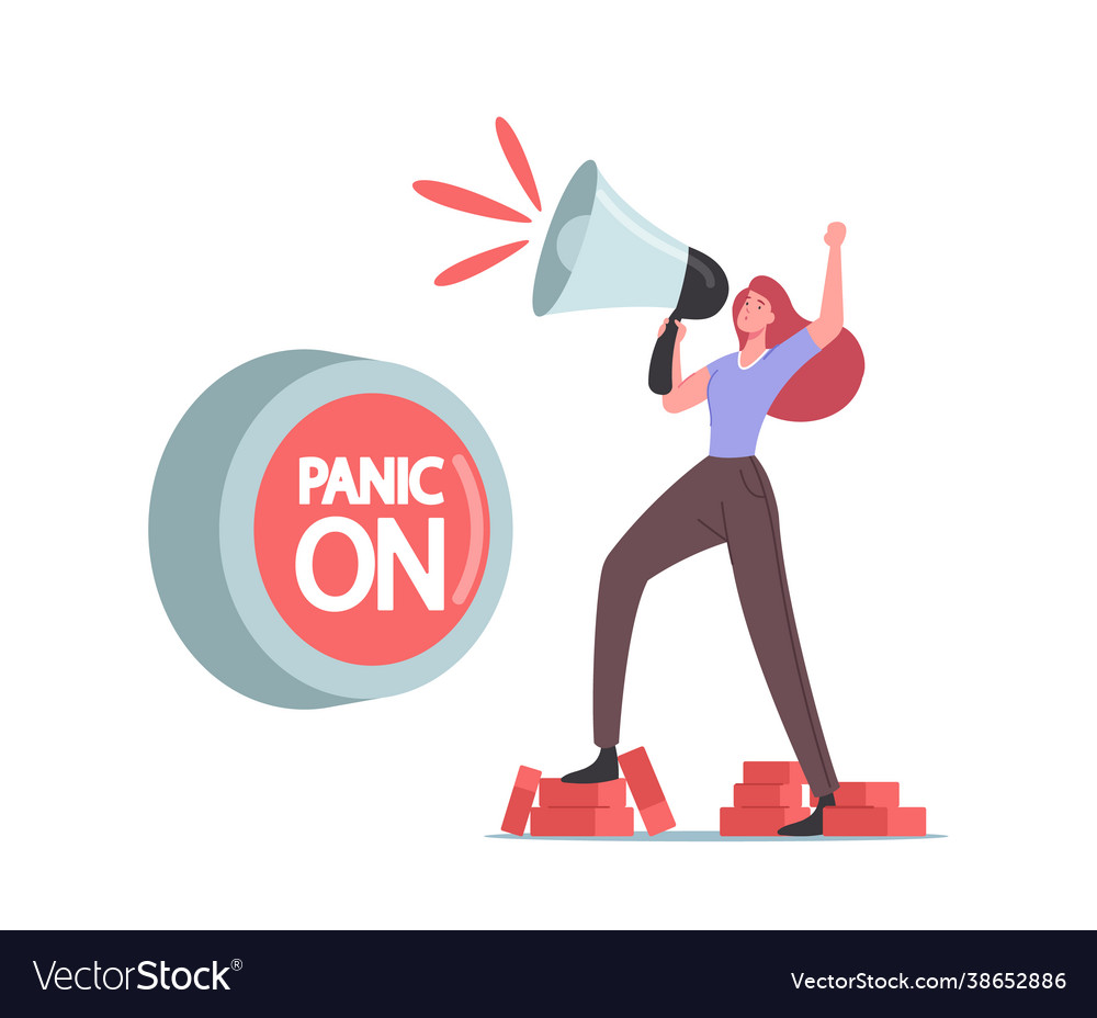 Panic attack concept tiny female character stand Vector Image