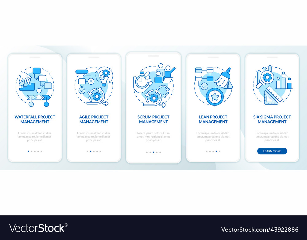 Project Management Styles Blue Onboarding Mobile Vector Image