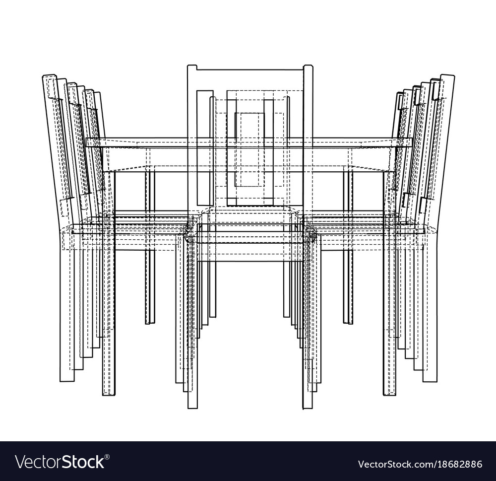 Table with chairs rendering 3d Royalty Free Vector Image