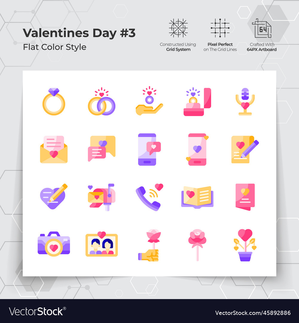 Valentines day icons set in flat color style Vector Image