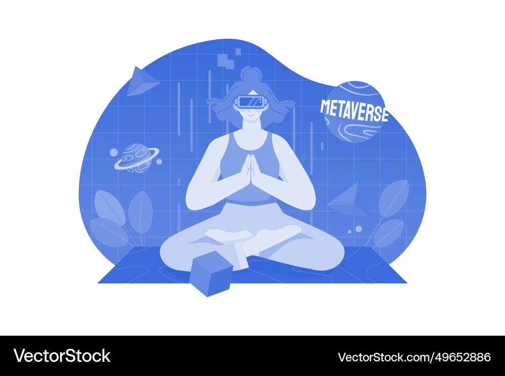 Woman doing meditation in the metaverse Royalty Free Vector