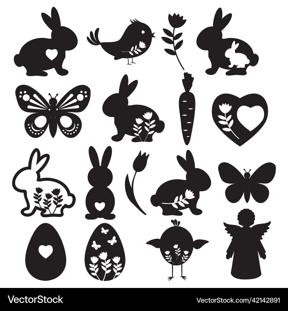 Easter icon set black silhouette isolated Vector Image