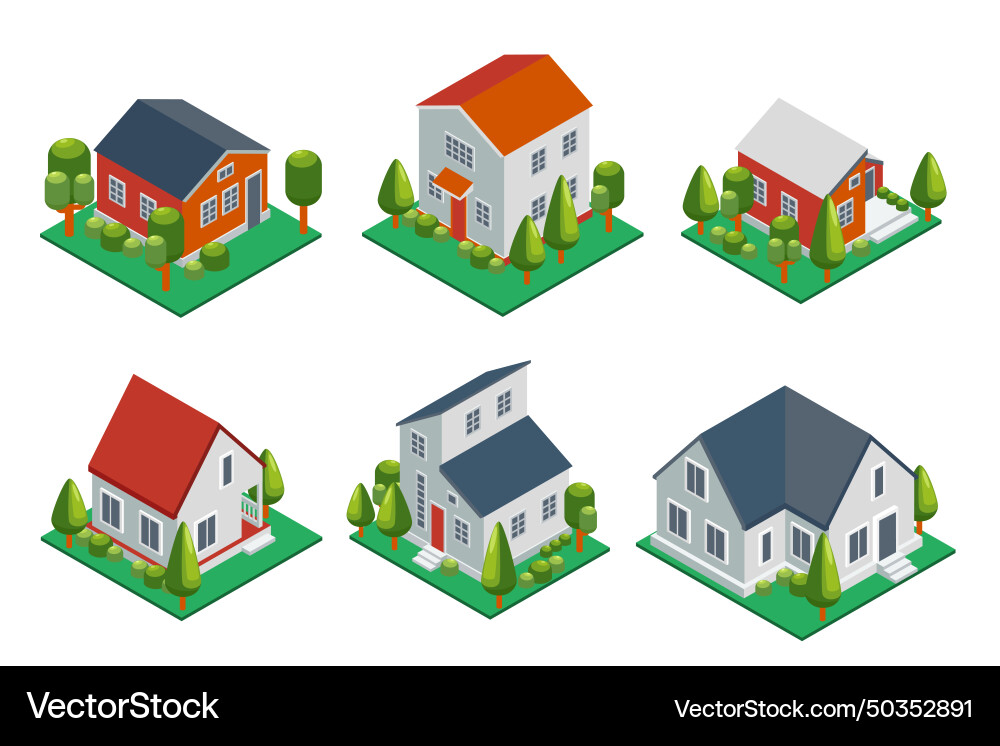 Isometric 3d private house rural buildings Vector Image