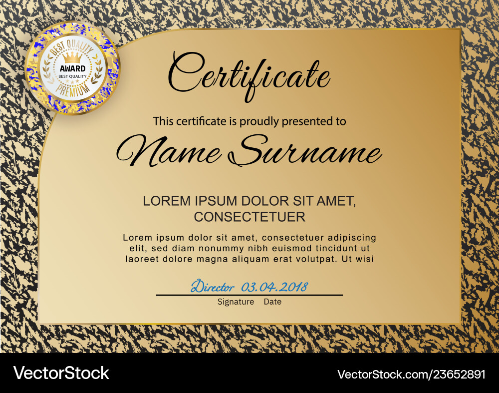 Official gold black marble certificate luxury Vector Image
