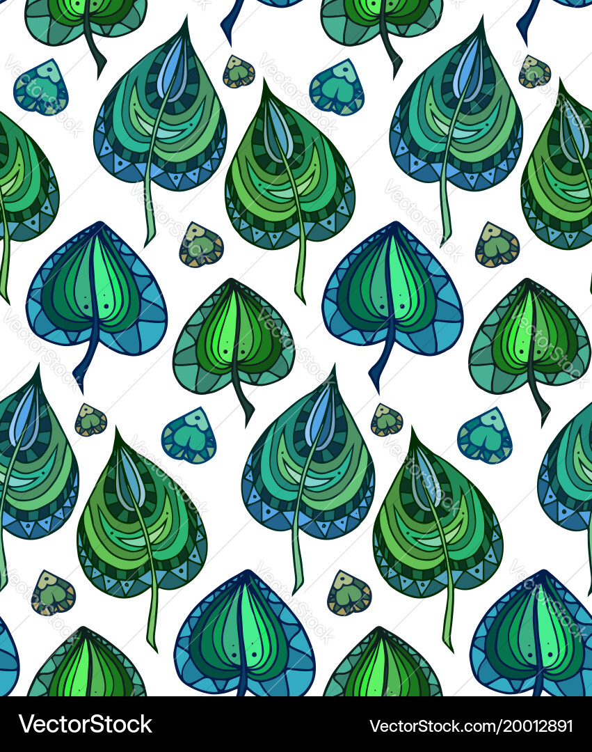 Seamless texture with green doodle leaves Vector Image