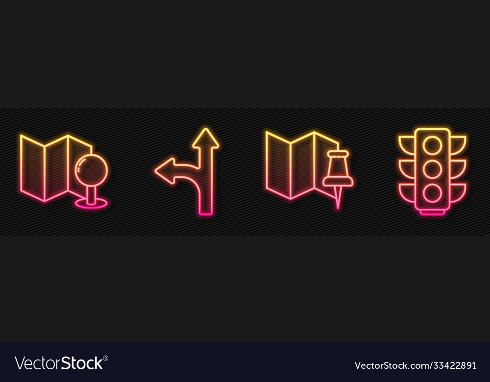 Set line folded map with push pin folded map Vector Image