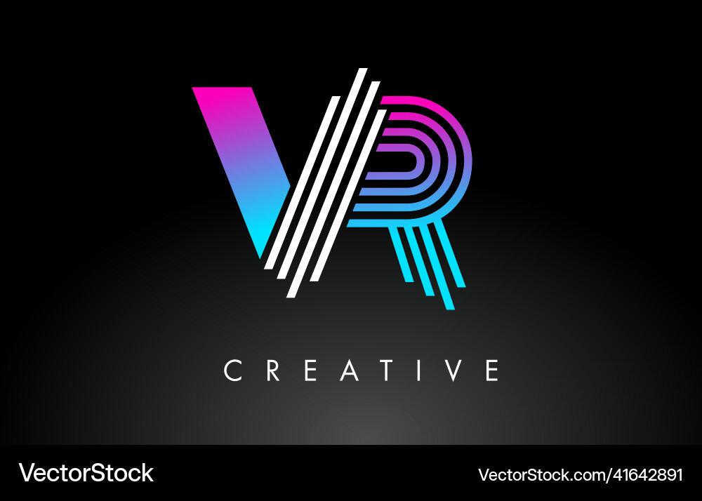 Vr white purple lines letter logo creative line Vector Image