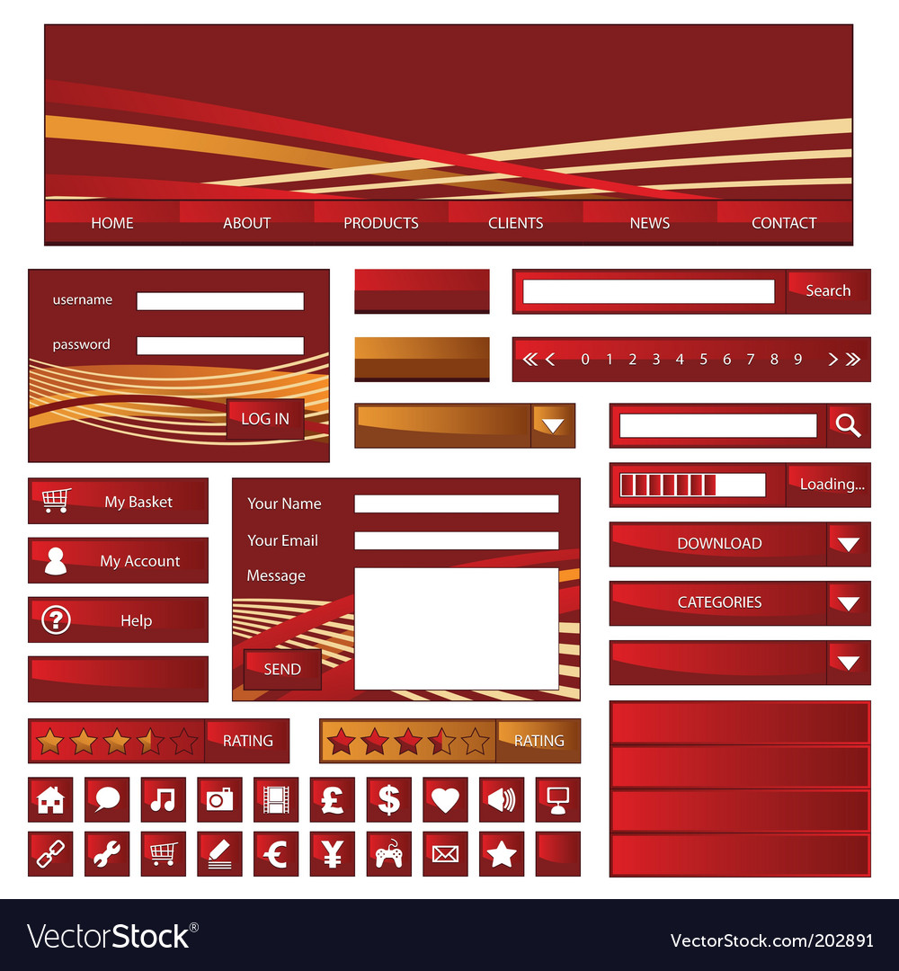 Web objects red and gold Royalty Free Vector Image