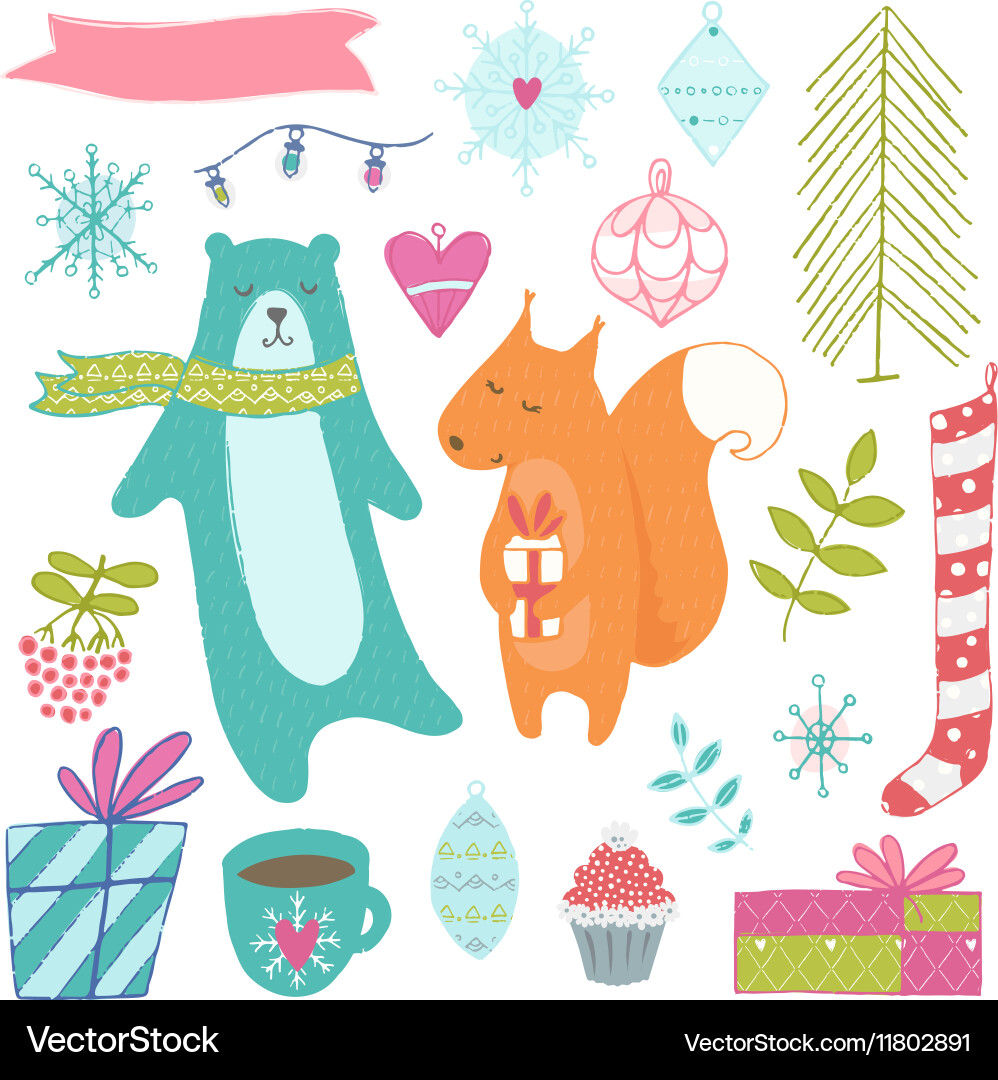 Winter hand drawn elements collection Royalty Free Vector