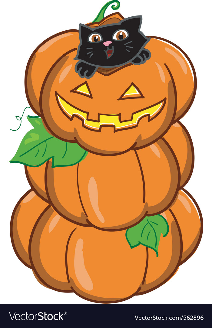 Black Cat And Three Halloween Pumpkin Royalty Free Vector