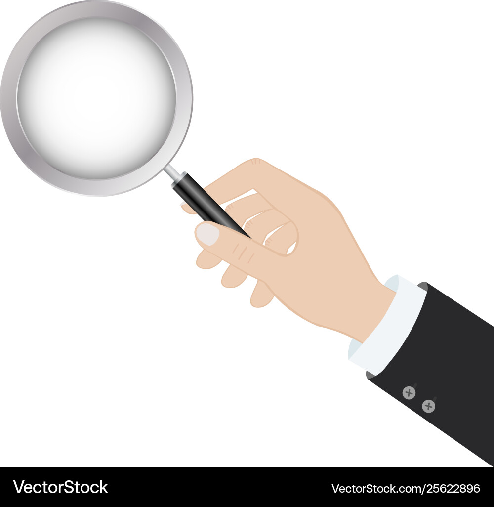 Hand holding a magnifying glass in flat design Vector Image